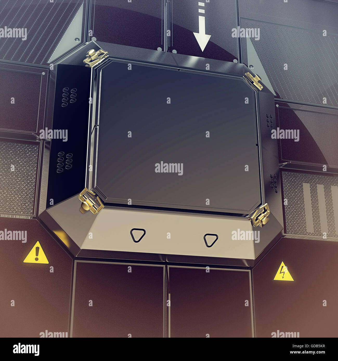 rendering Hi tech wall with metal block for logo and different details ...