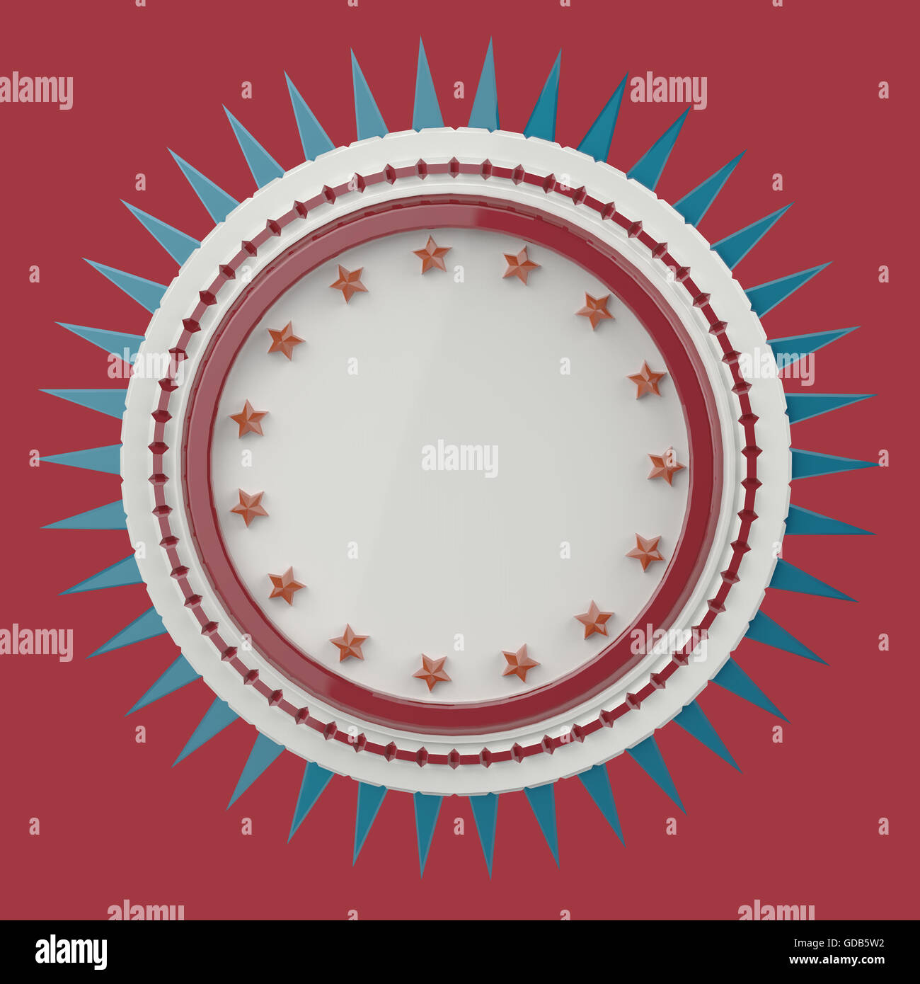 realistic blank round shield with stars and spikes around, isolated ...