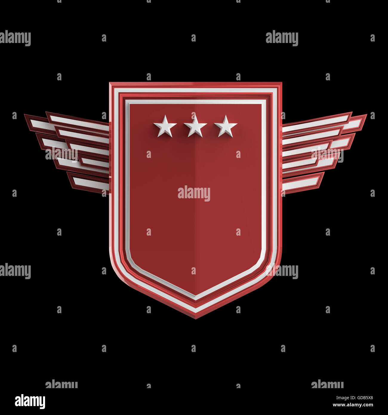 Realistic blank shield with three stars and stylized wings, hight ...