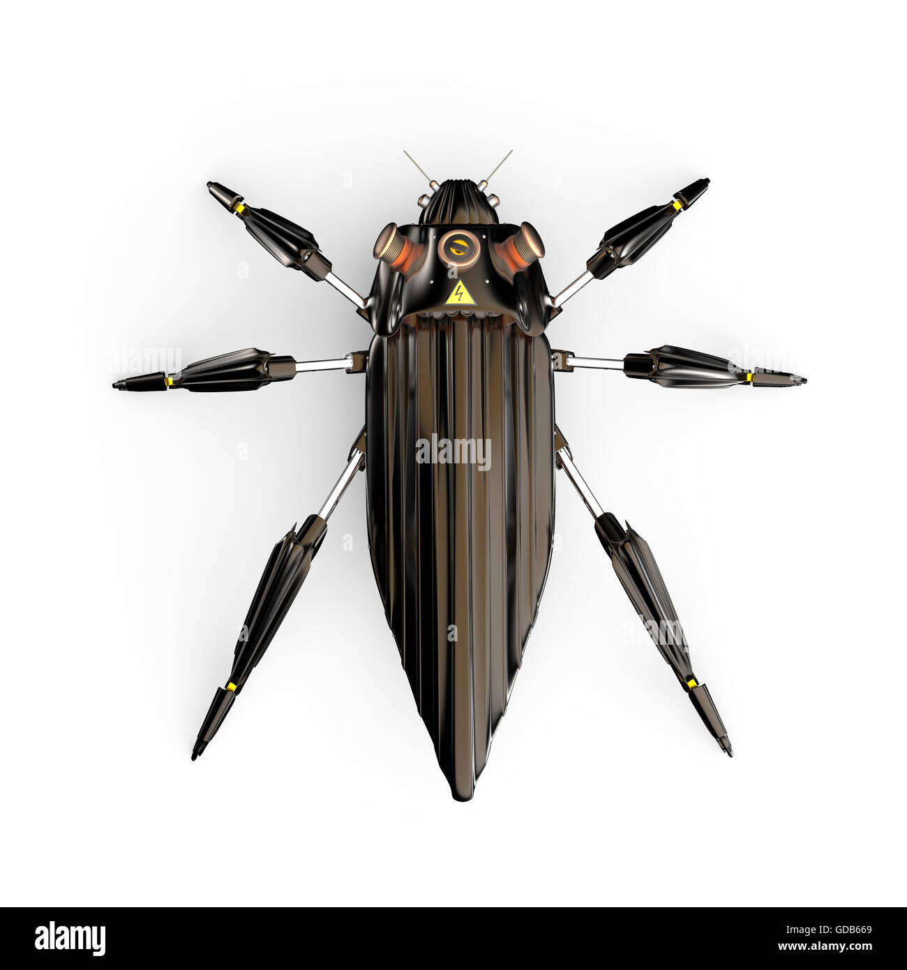 top view of artificial, streamline, art deco style, beetle insect robot ...