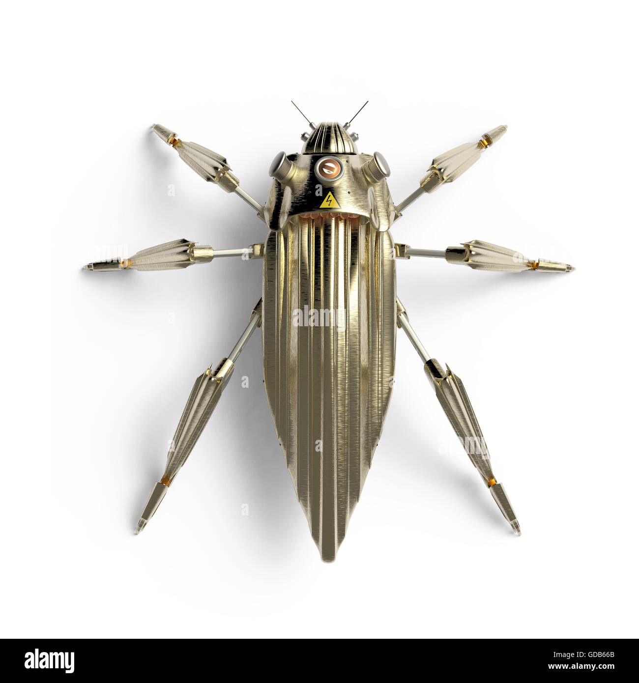 top view of artificial, streamline, art deco style, beetle insect robot ...