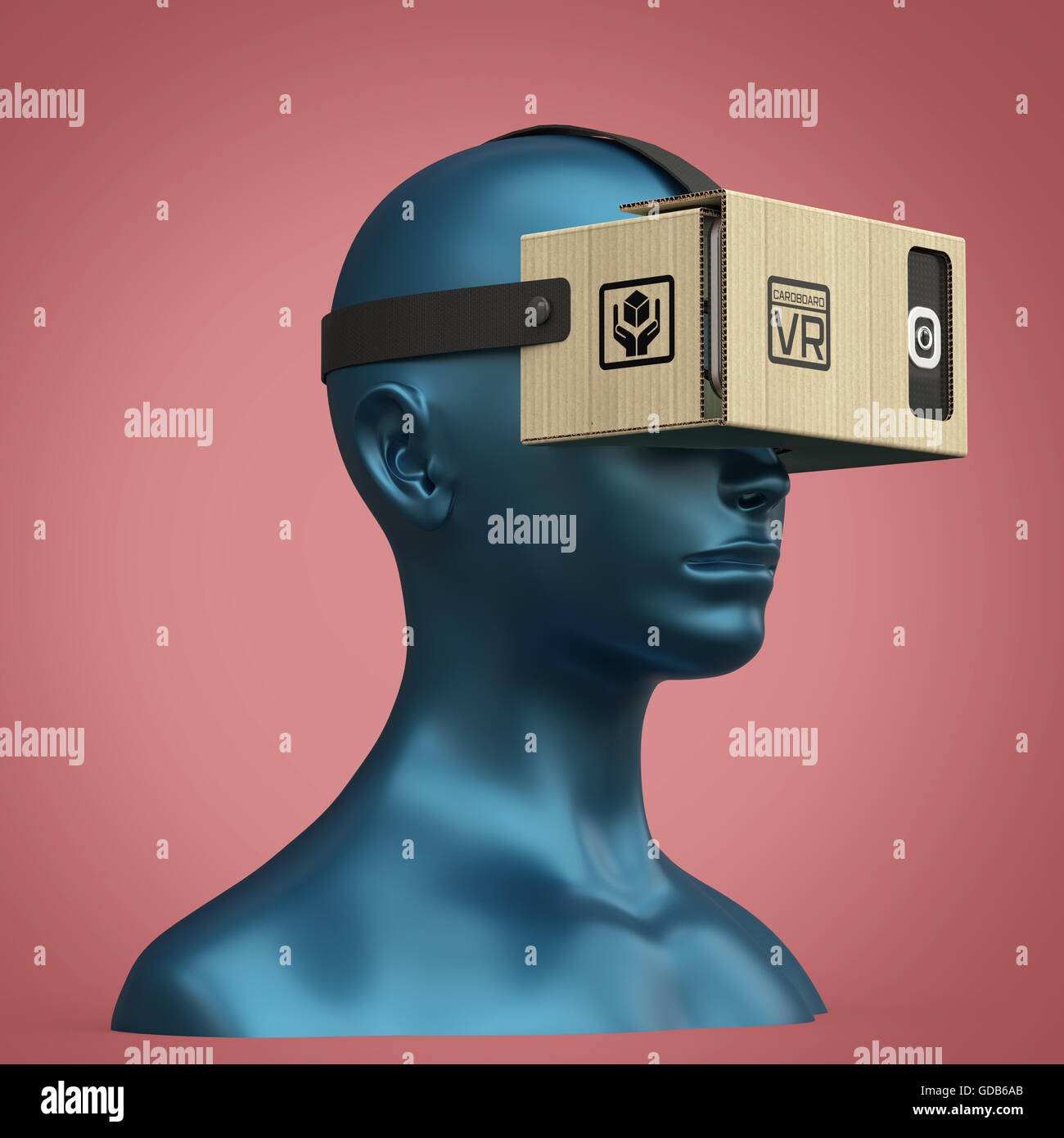 Virtual reality cardboard headset on color female plastic mannequin ...