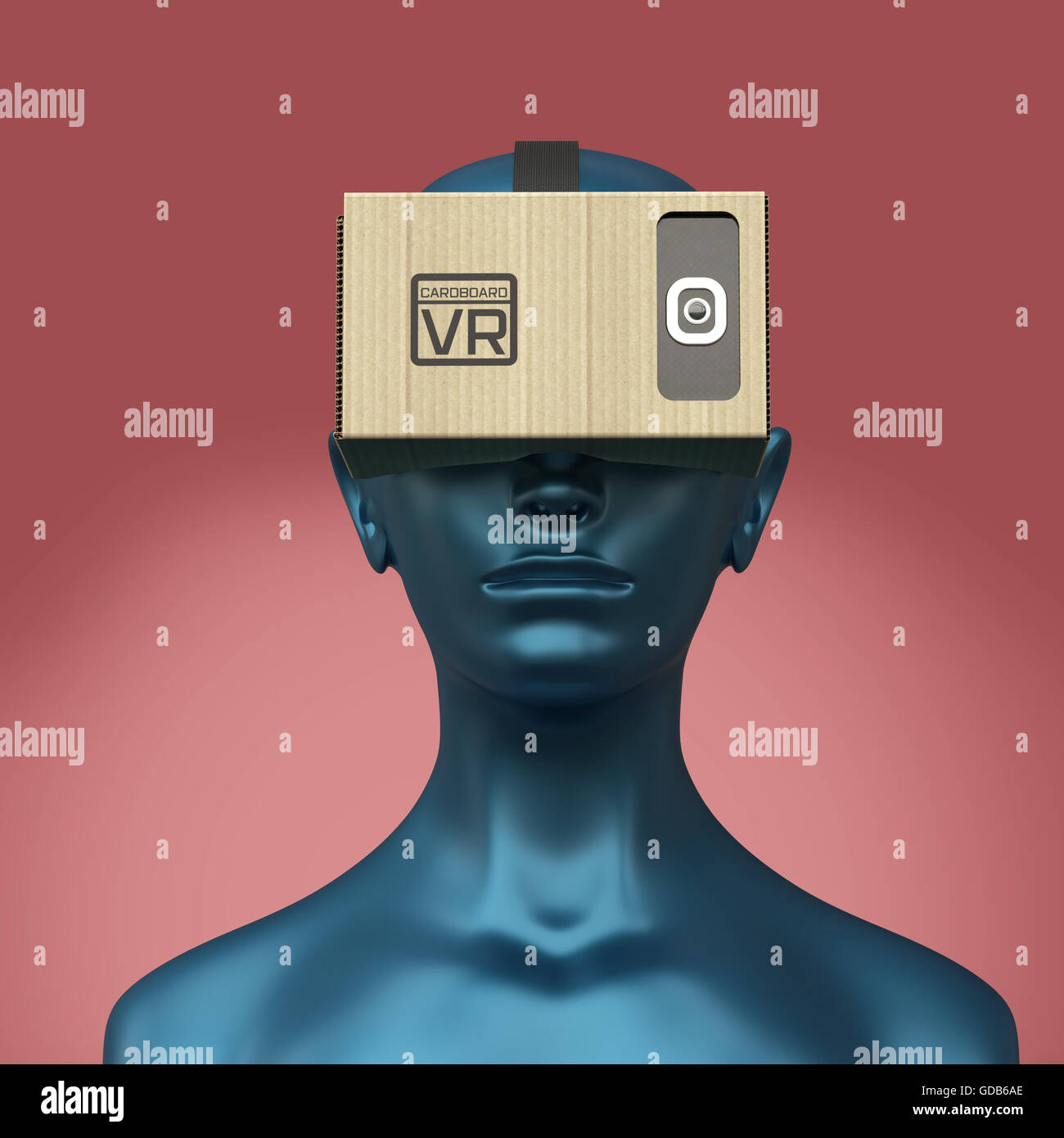 Virtual reality cardboard headset on color female plastic mannequin ...