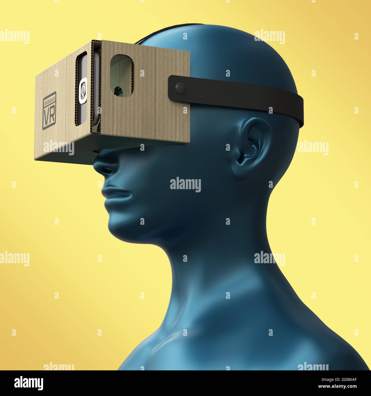 Virtual reality cardboard headset on color female plastic mannequin ...