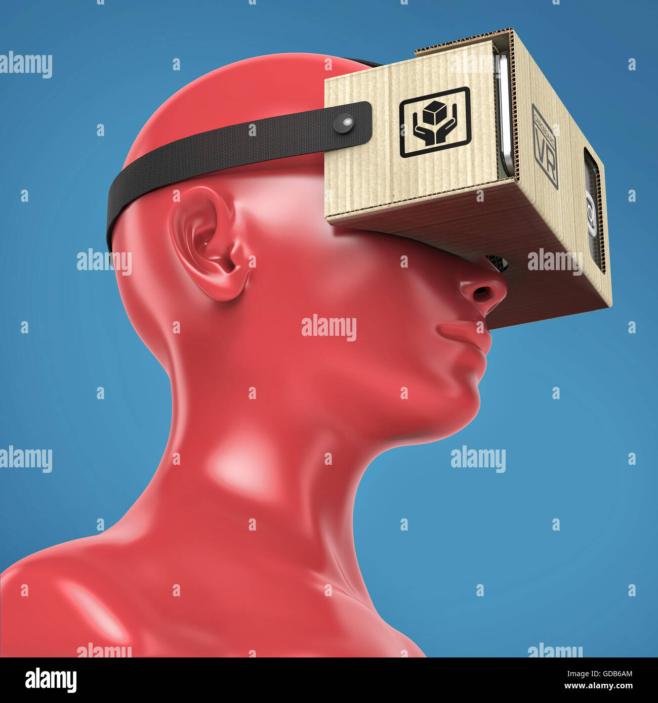 Virtual reality cardboard headset on color female plastic mannequin ...
