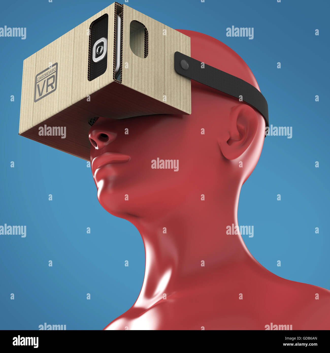 Virtual reality cardboard headset on color female plastic mannequin ...