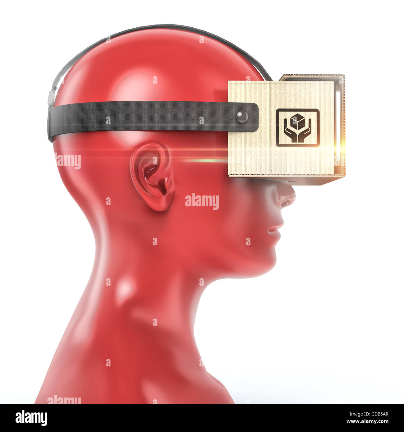 Virtual reality cardboard headset on color female plastic mannequin ...