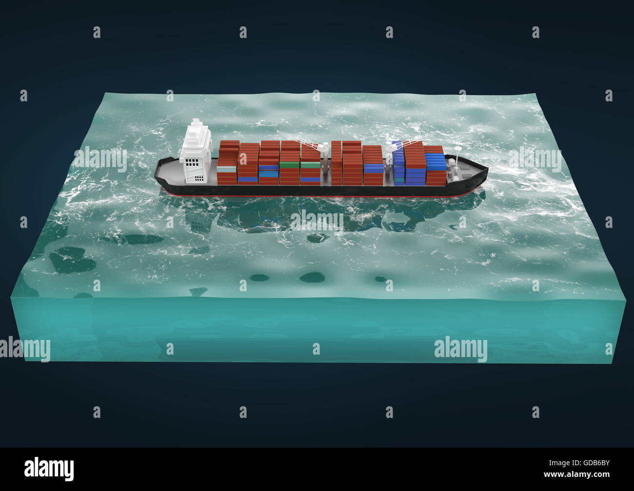 container cargo ship on section of sea, water carriage and maritime ...