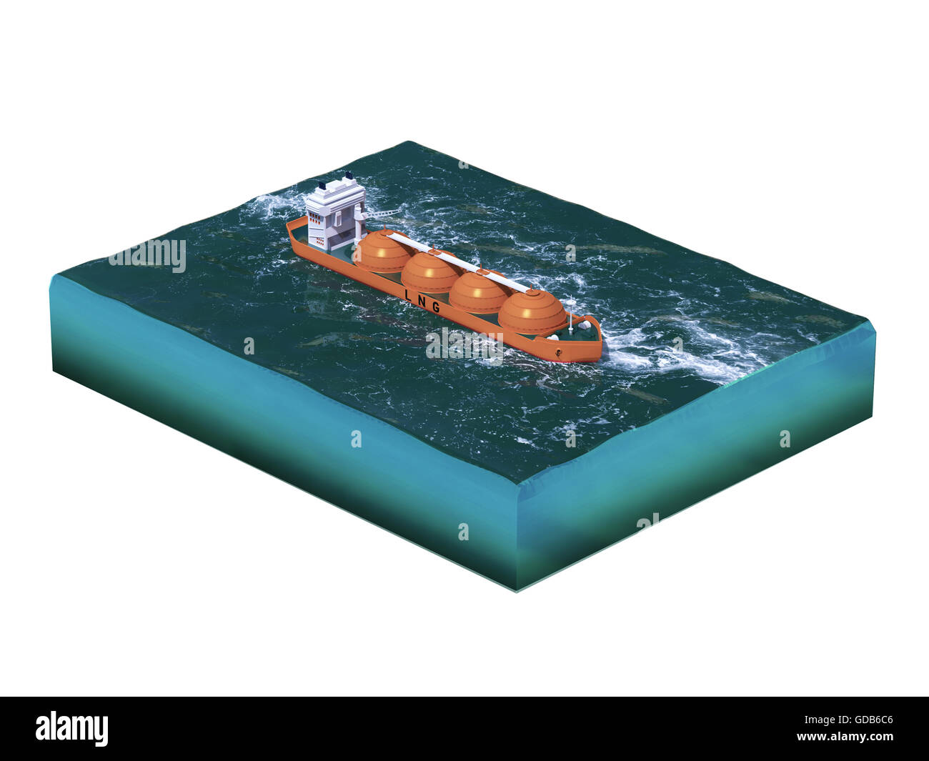 Liquid natural gas tanker ship on section of sea, water carriage and ...