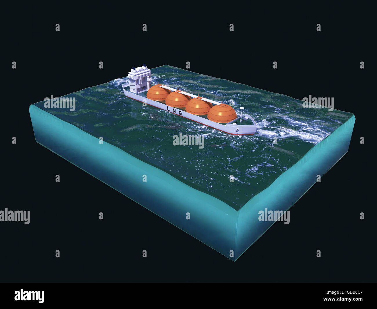 Liquid natural gas tanker ship on section of sea, water carriage and ...