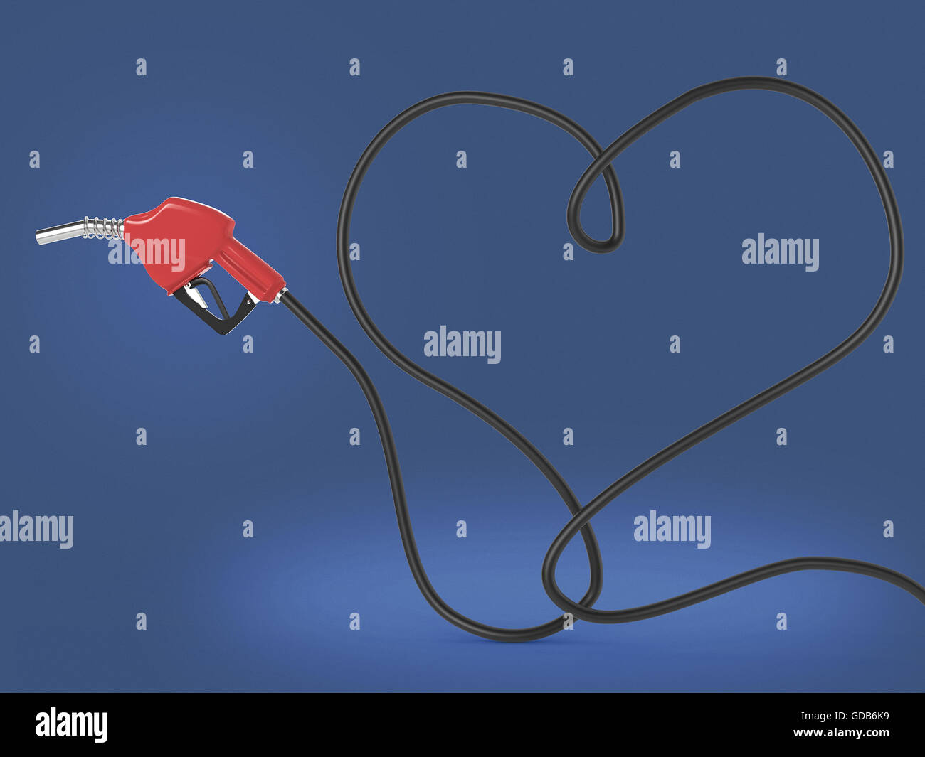 Automotive refueling gun. Car fuel nozzle and the hose in shape heart ...