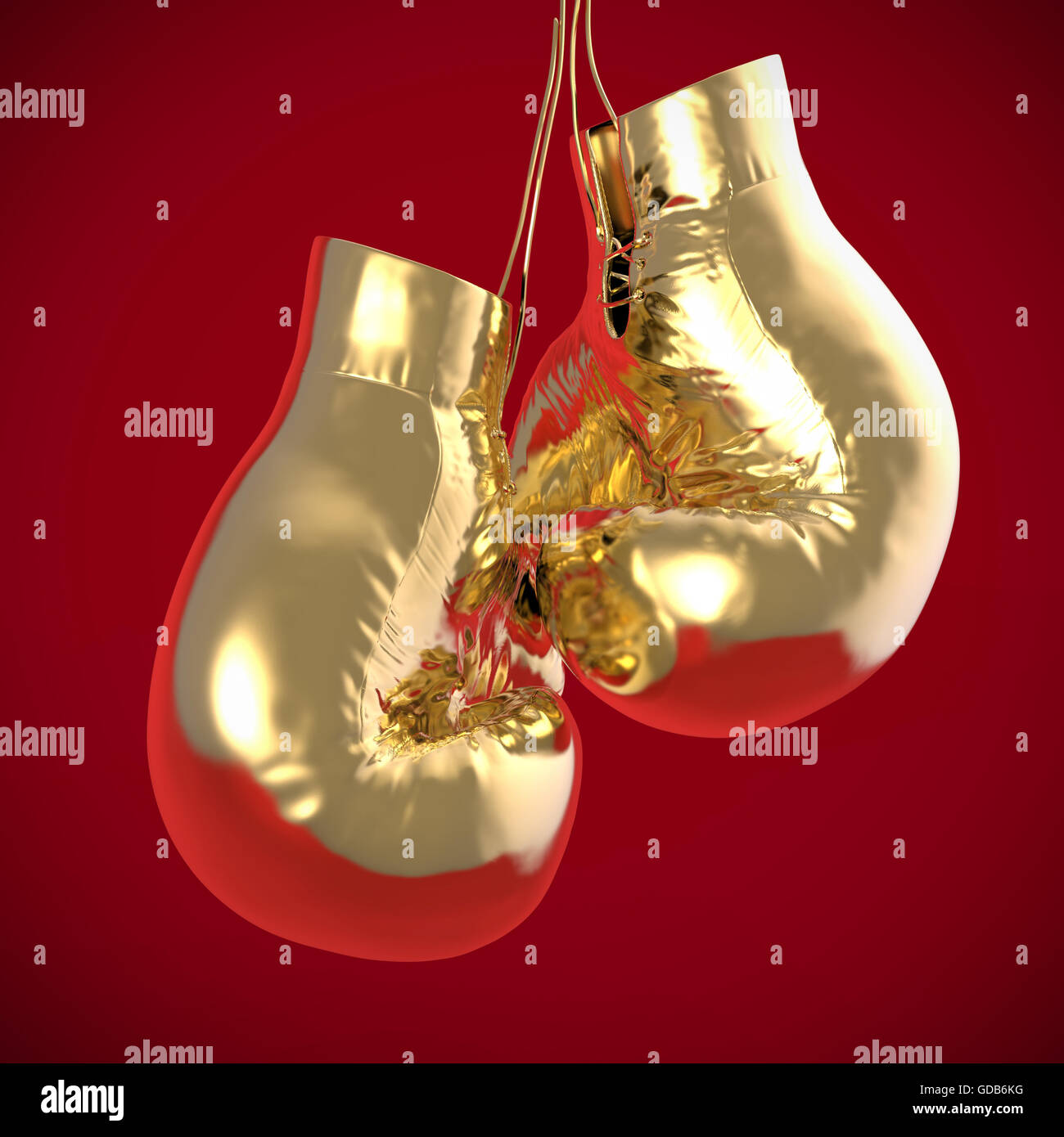 golden boxing gloves hang on lace render isolated Stock Photo - Alamy