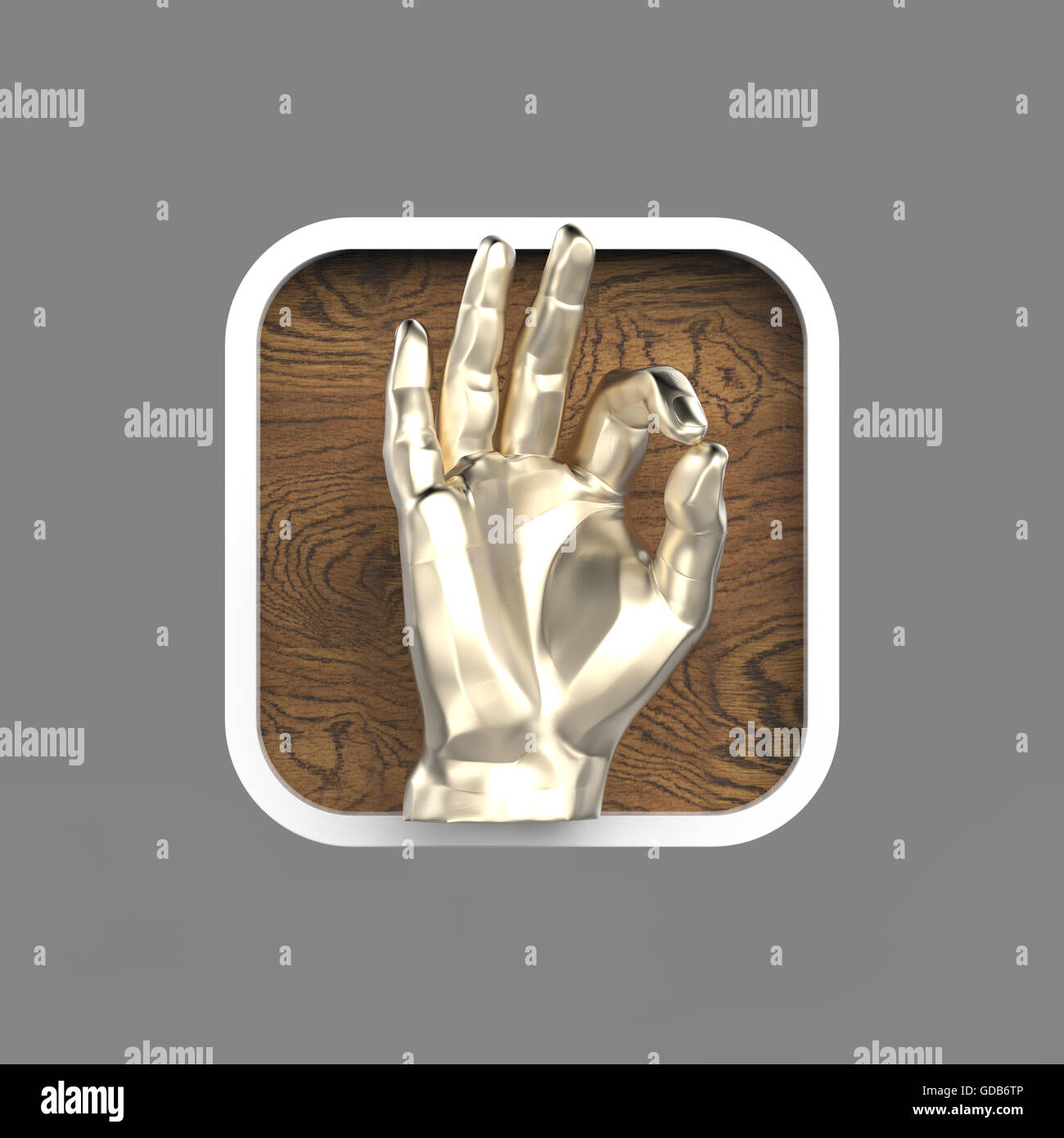 shiny hand showing OK rounded square application icon 3d Stock Photo ...