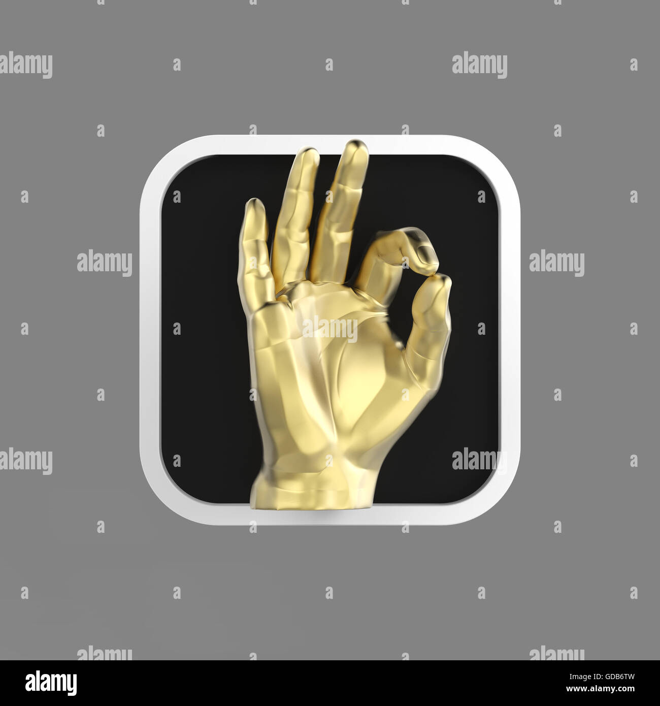 shiny hand showing OK rounded square application icon 3d Stock Photo ...