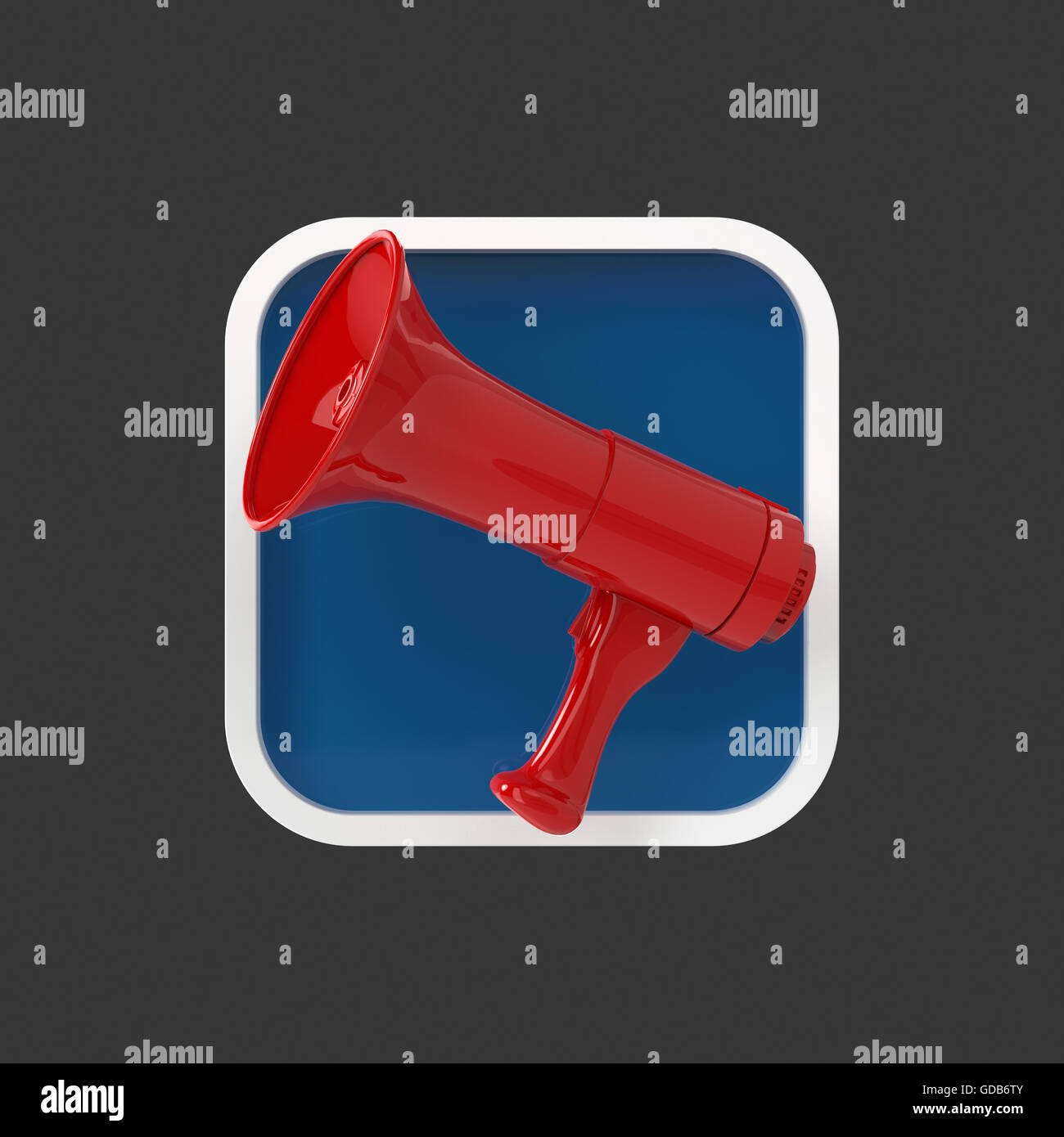 Glossy golden modern megaphone on rounded square background ...