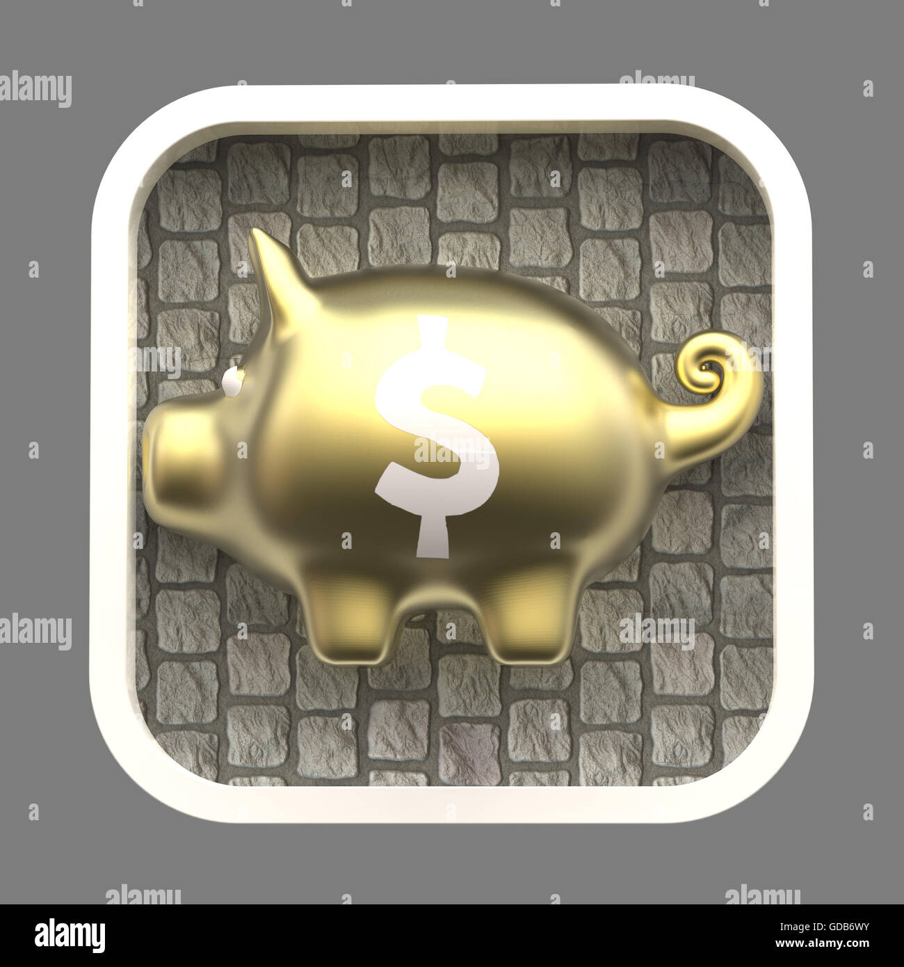 Shiny piggy bank on rounded square background. Application icon Stock ...