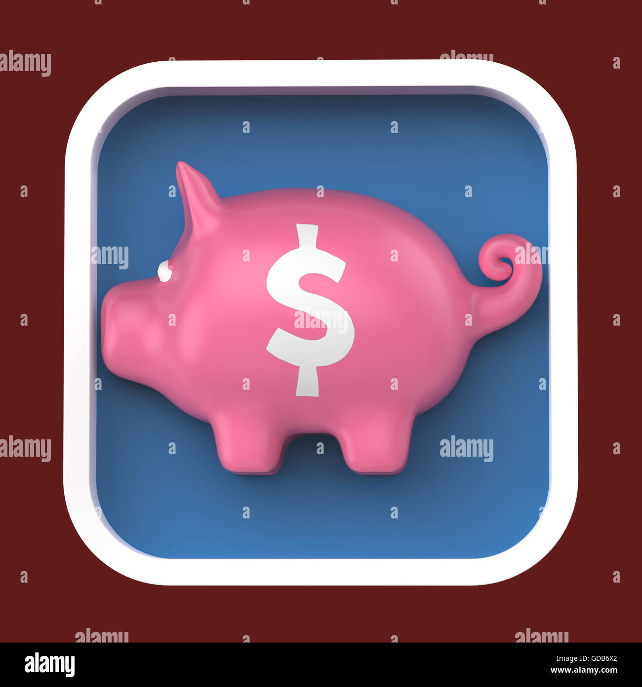 Shiny piggy bank on rounded square background. Application icon Stock ...