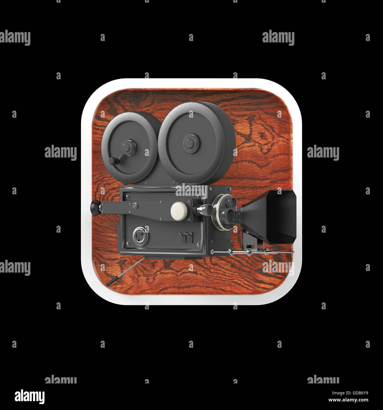 high detailed vintage movie camera on rounded square background Stock ...