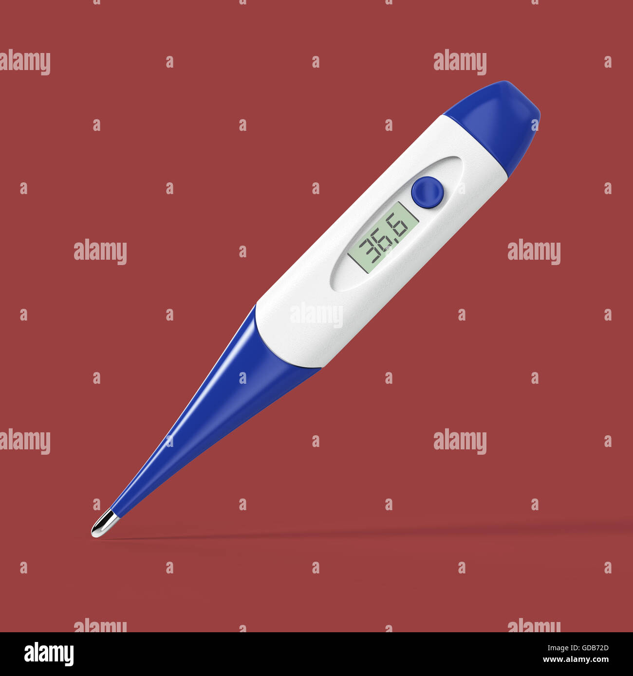 Medical digital thermometer made of whithe and blue plastic . Isolated ...