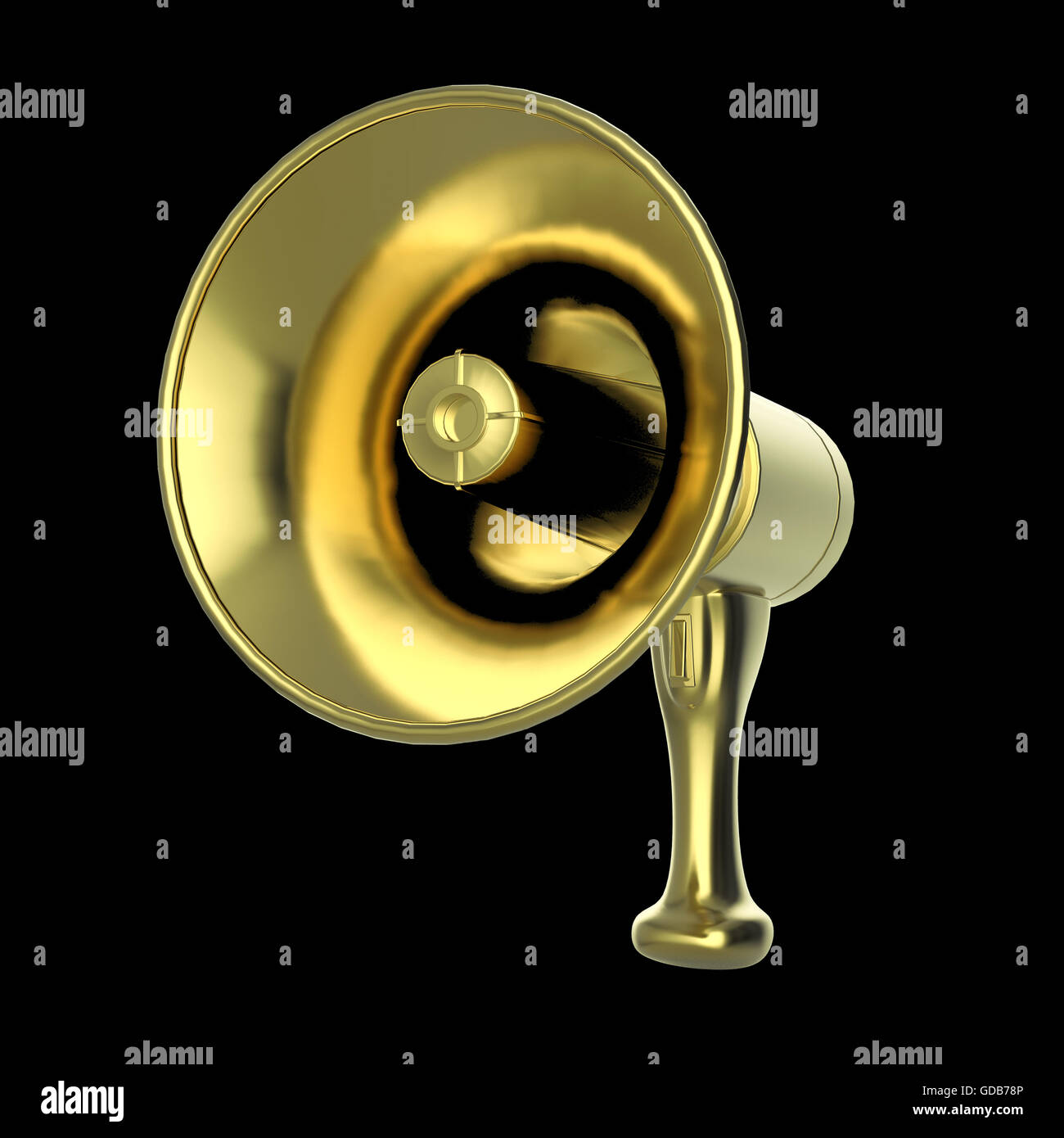 shiny golden megaphone isolated on black background rendering Stock ...