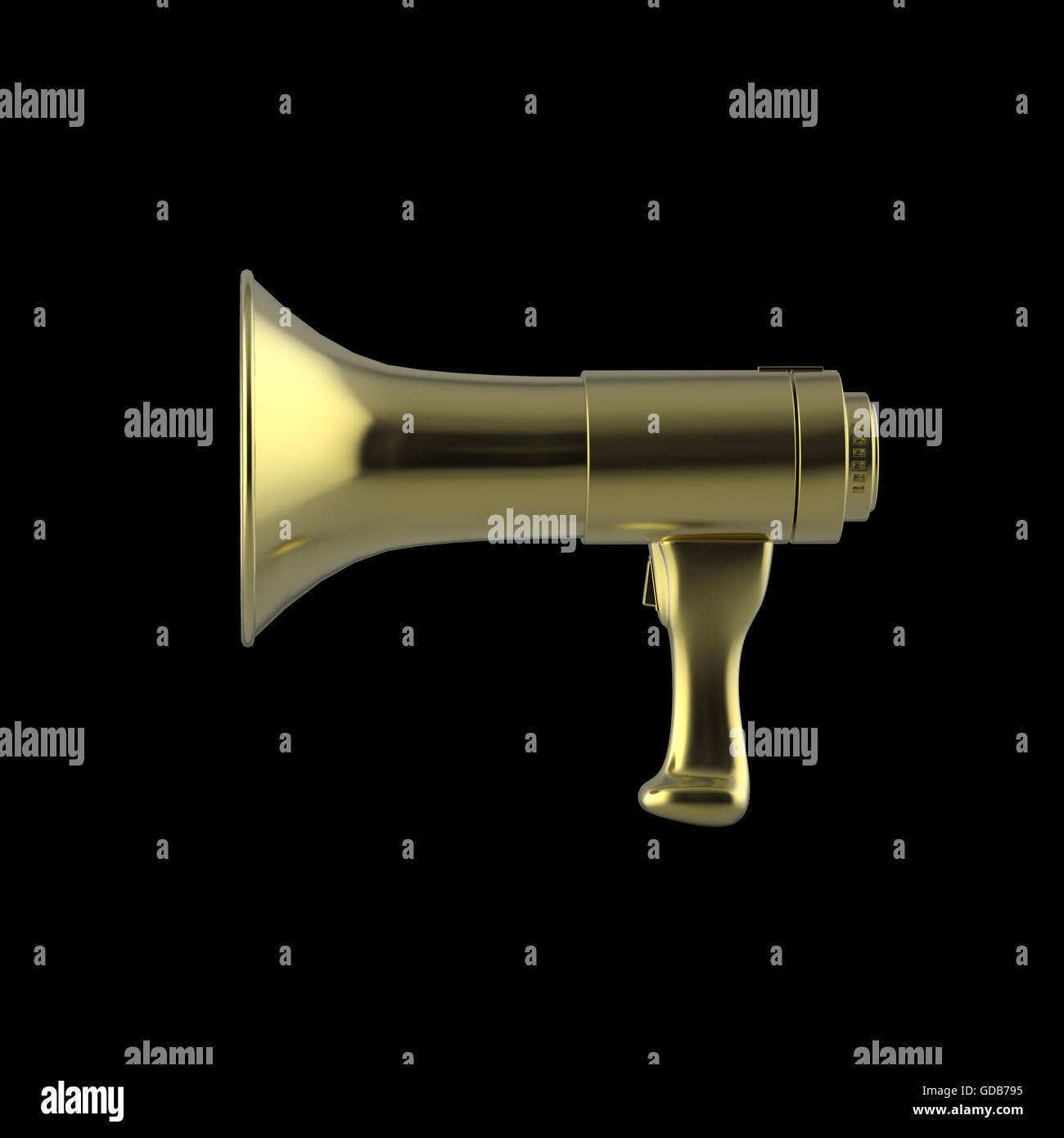 shiny golden megaphone isolated on black background rendering Stock ...
