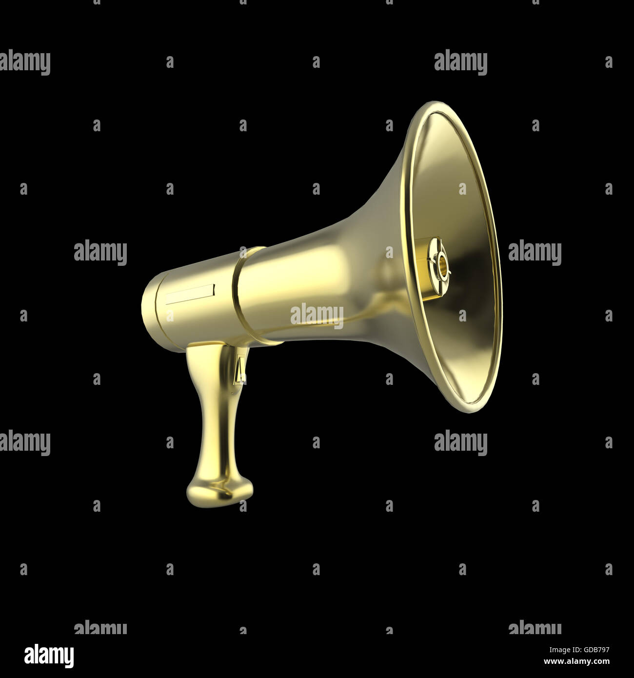 shiny golden megaphone isolated on black background rendering Stock ...