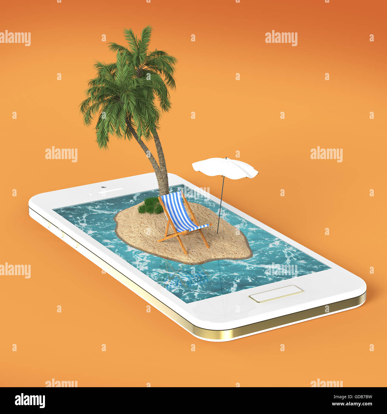 render of tropical island resort with blue sea ocean water, sand beach ...