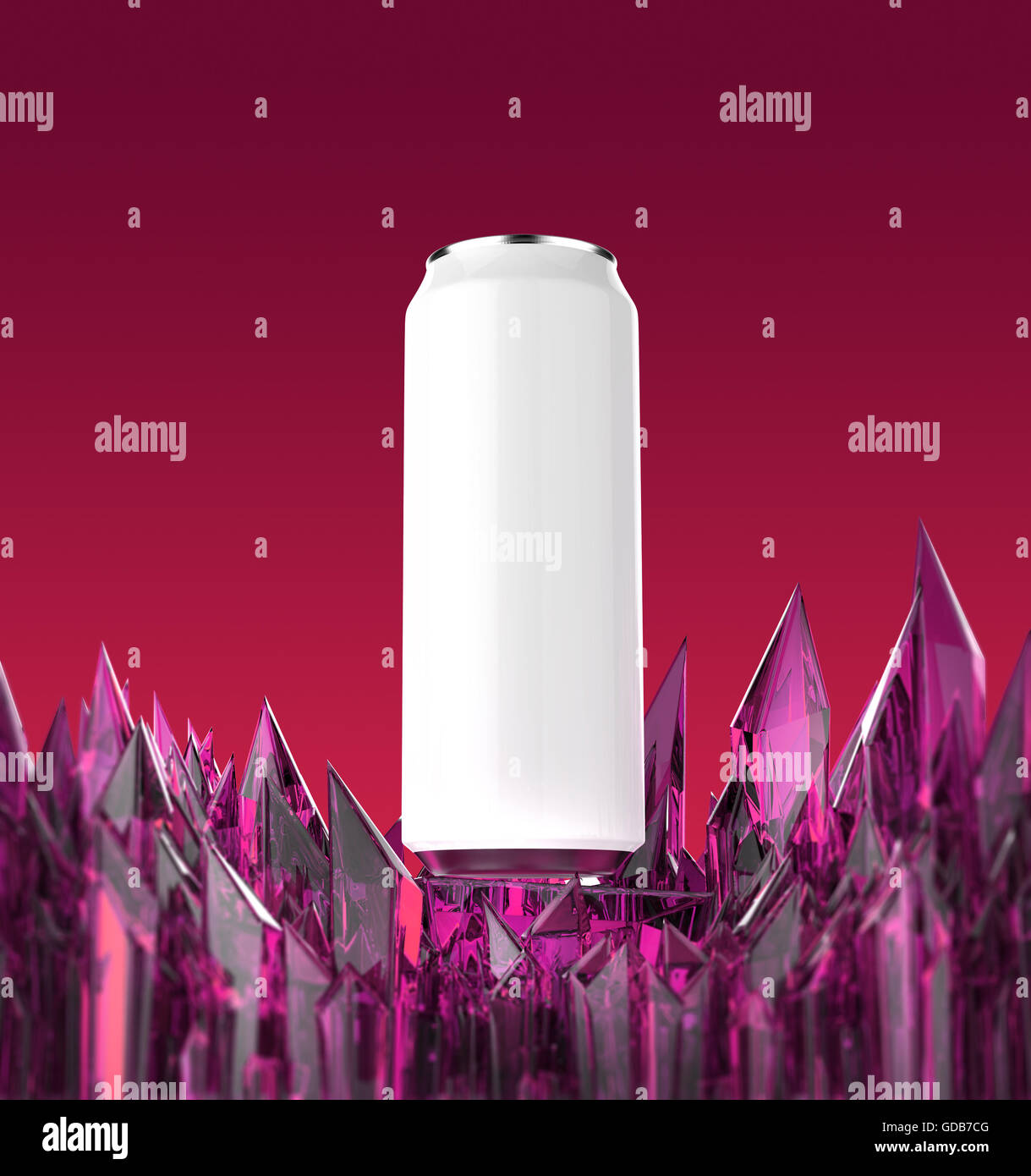 blank white beer can mock-up on shiny fed fire looking crystal base ...