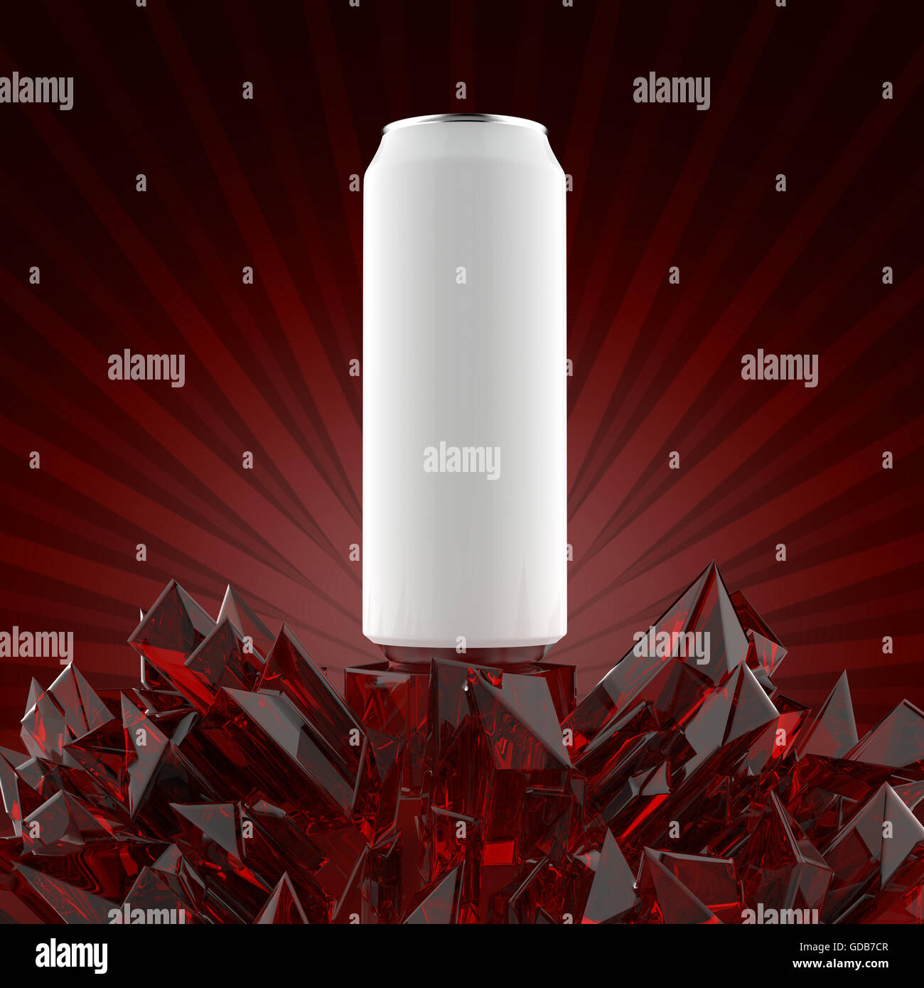 blank white beer can mock-up on shiny fed fire looking crystal base ...
