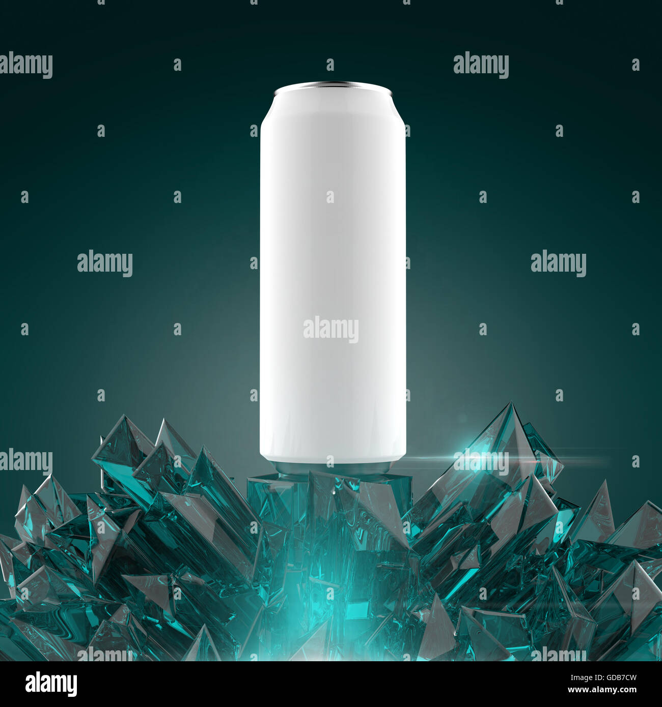 blank white beer can mock-up on shiny fed fire looking crystal base ...