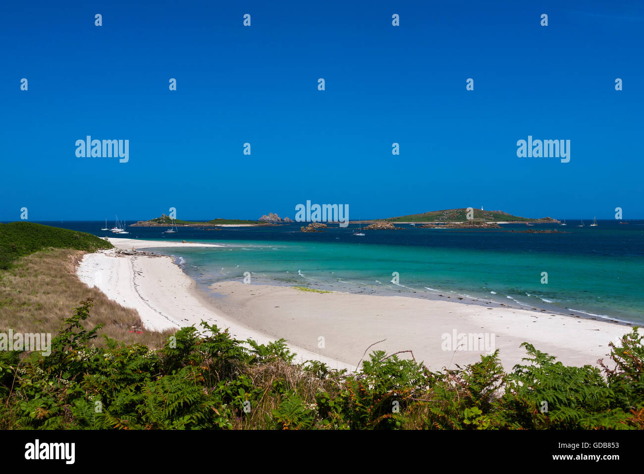 Borough Beach and Blockhouse Point, Tresco, with St. Helens and Round ...