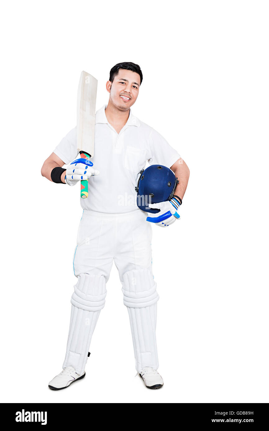 1 Indian Young Man Cricketer Player Playing Cricket And Holding bat and ...
