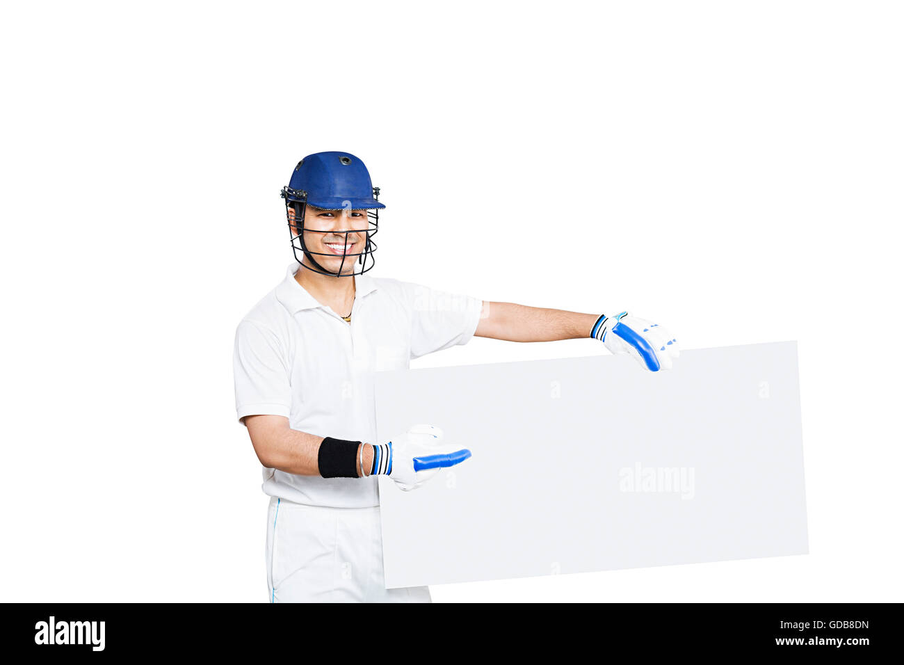 1 Indian Cricket Sport Young man Player Holding White Board Smiling ...
