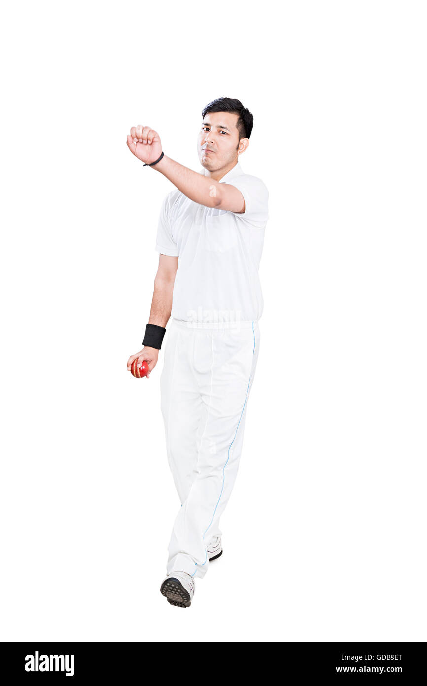 1 Sports man Bowler Holding Ball Action Bowling Playing Cricket Stock ...