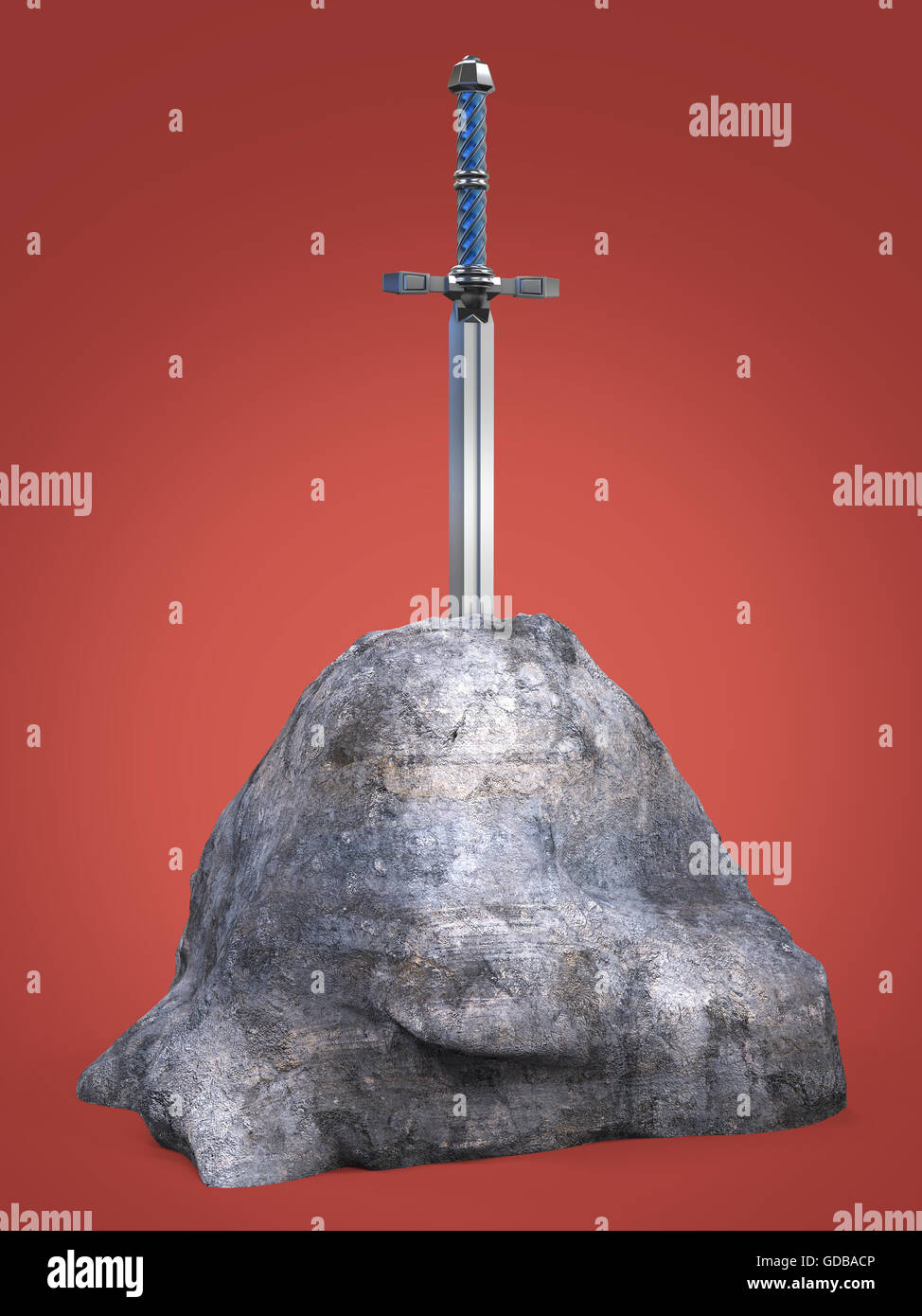 sword excalibur King Arthur stuck in the rock stone isolated render ...