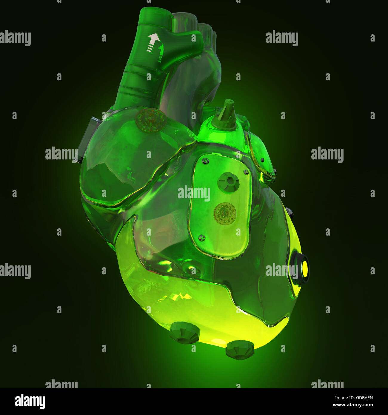 green translucent toxic acid glowing techno cyber heart, isolated on ...