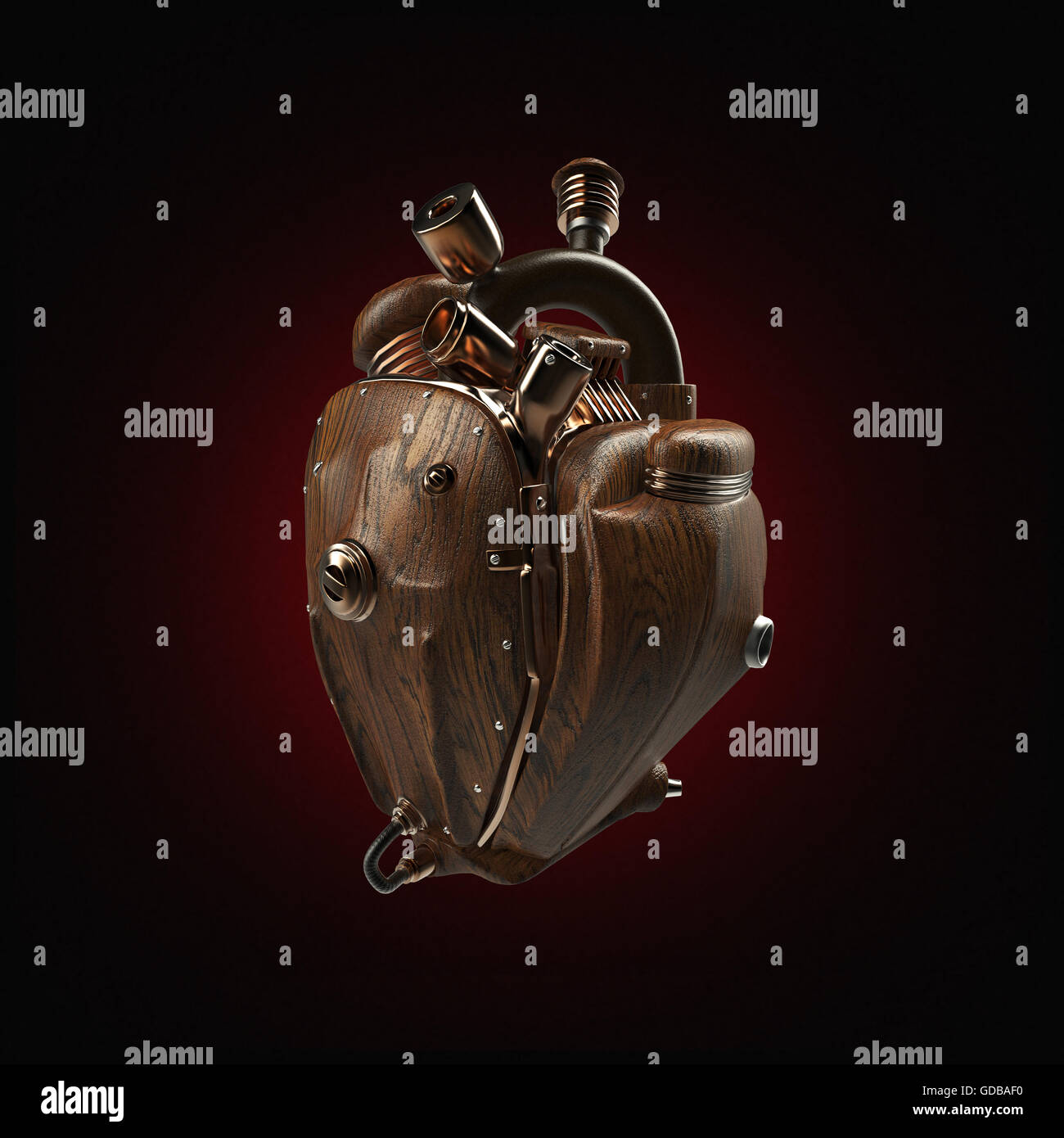 Steampunk mecha robot techno heart. engine with pipes, radiators and ...