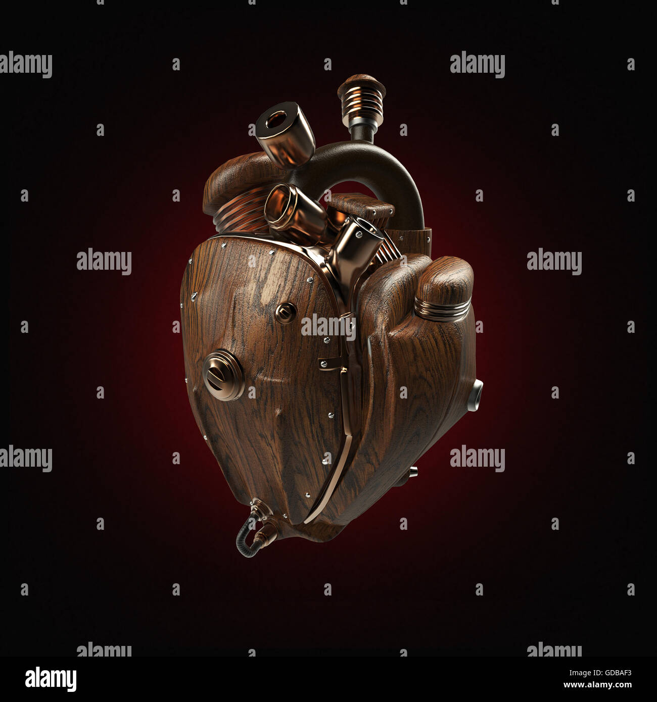 Steampunk mecha robot techno heart. engine with pipes, radiators and ...