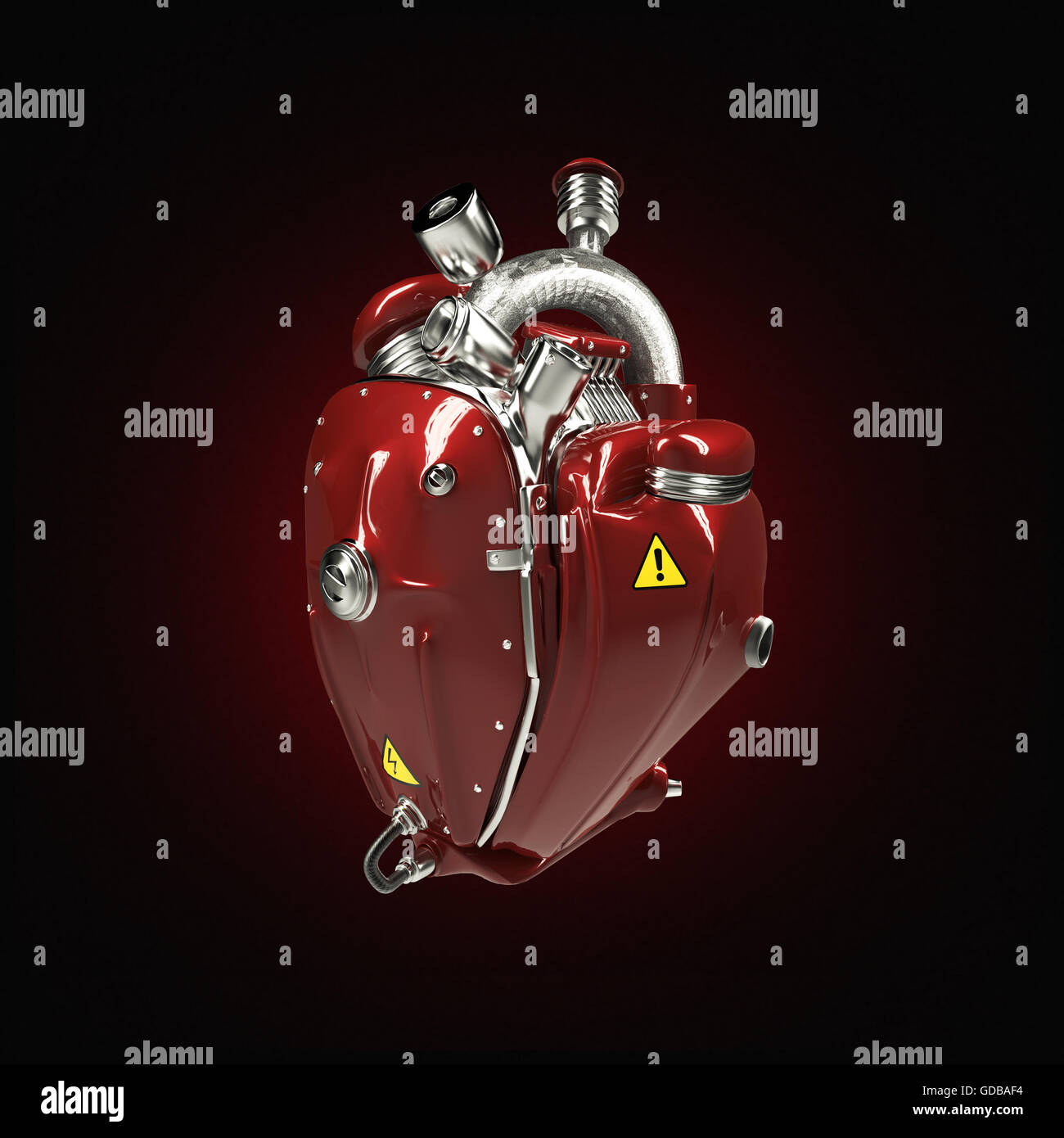 Diesel punk robot techno heart. engine with pipes, radiators and gloss ...