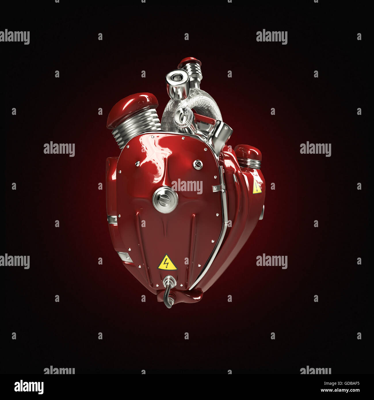 Diesel punk robot techno heart. engine with pipes, radiators and gloss ...