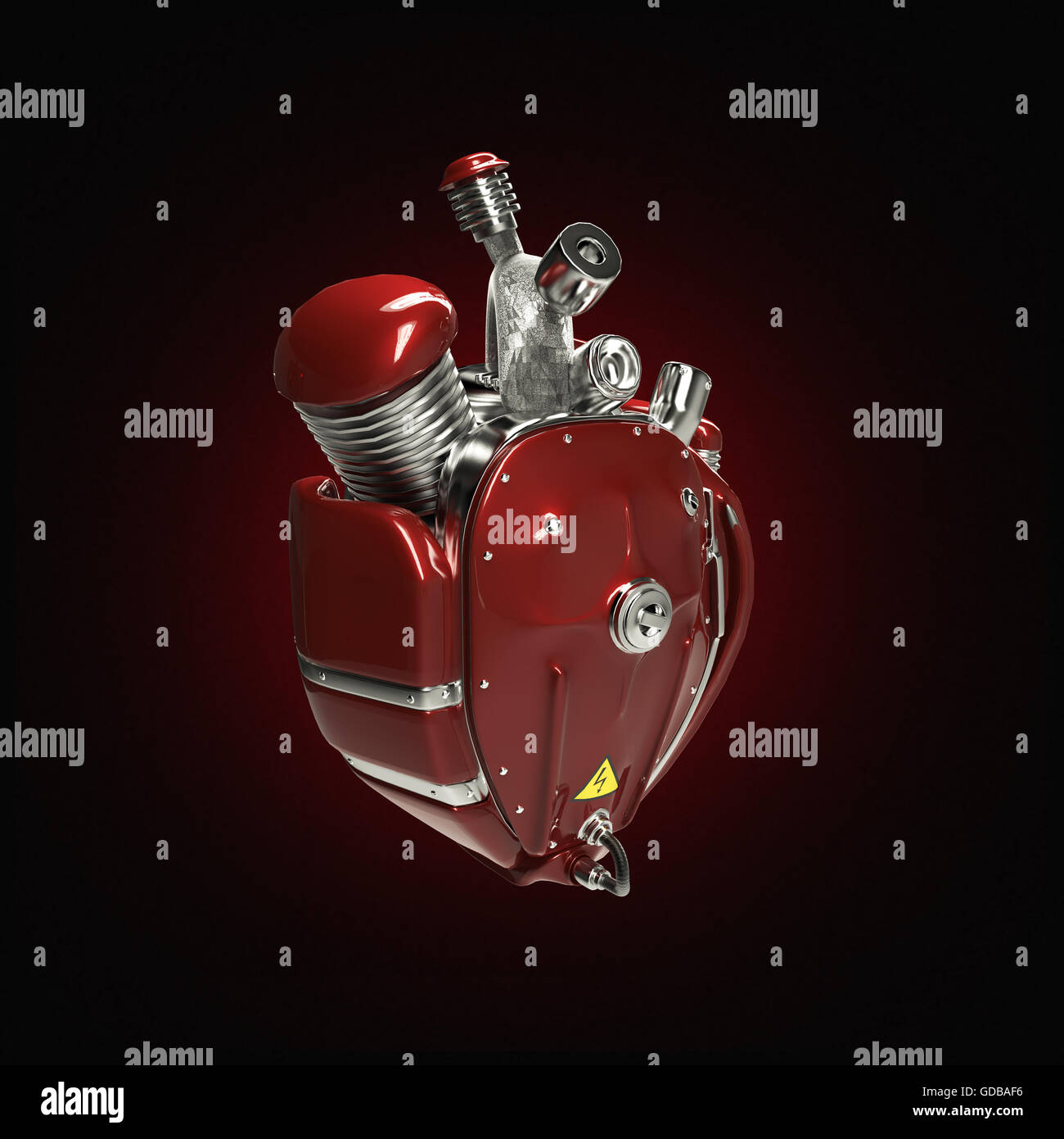 Diesel punk robot techno heart. engine with pipes, radiators and gloss ...