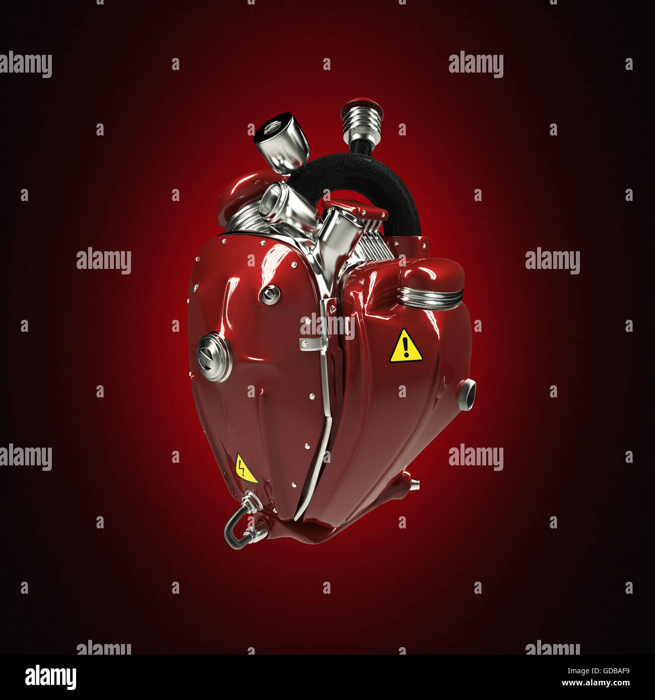 Diesel punk robot techno heart. engine with pipes, radiators and gloss ...