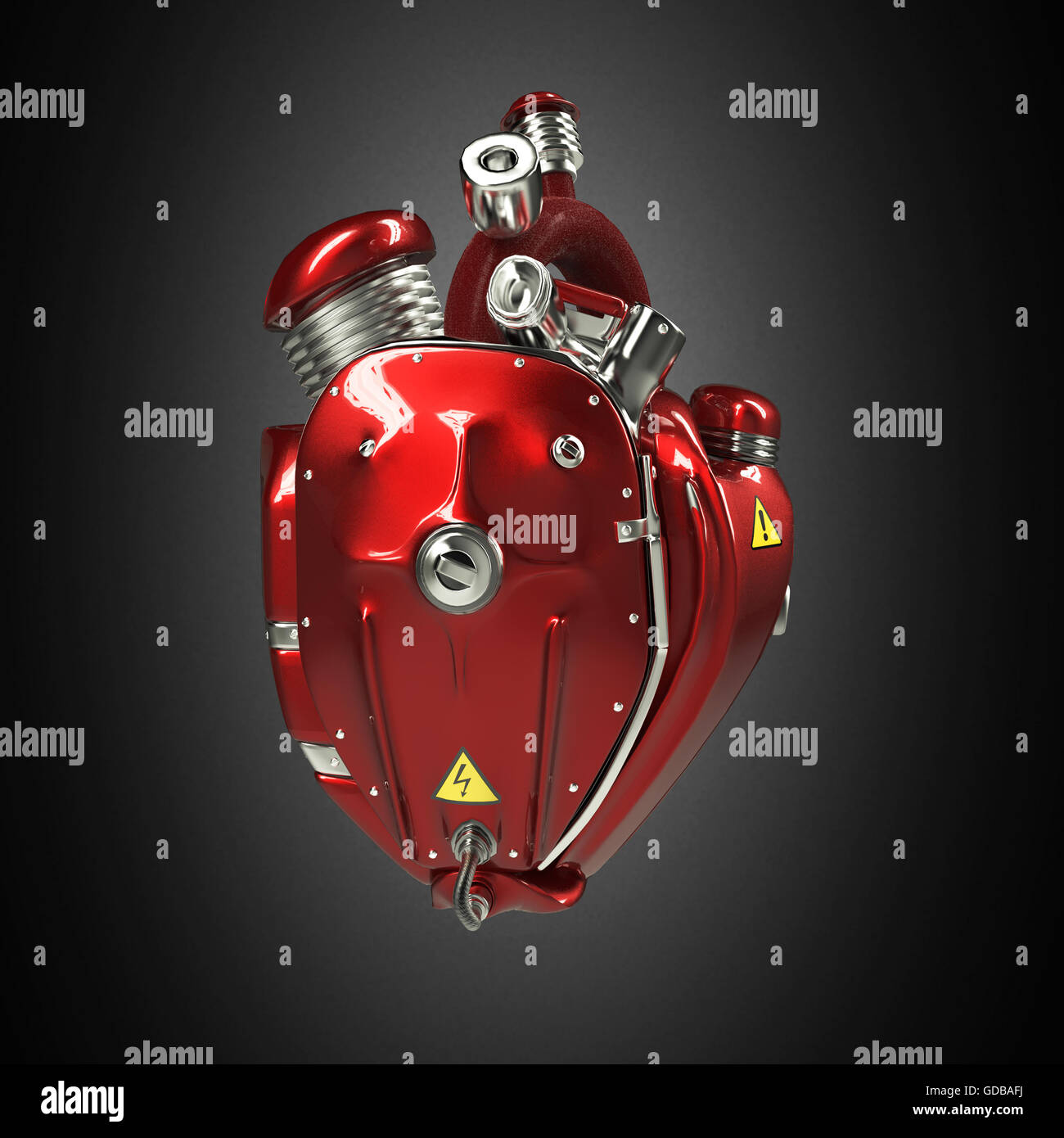 Diesel punk robot techno heart. engine with pipes, radiators and gloss ...