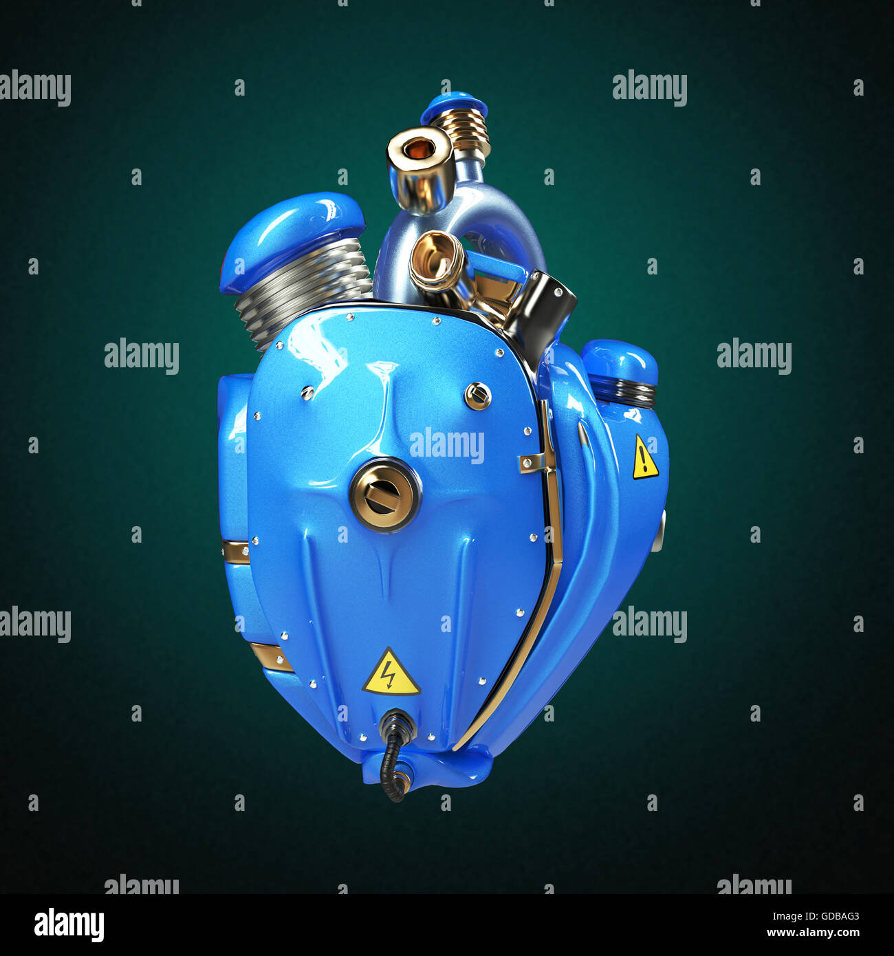 Diesel punk robot techno heart. engine with pipes, radiators and glossy ...