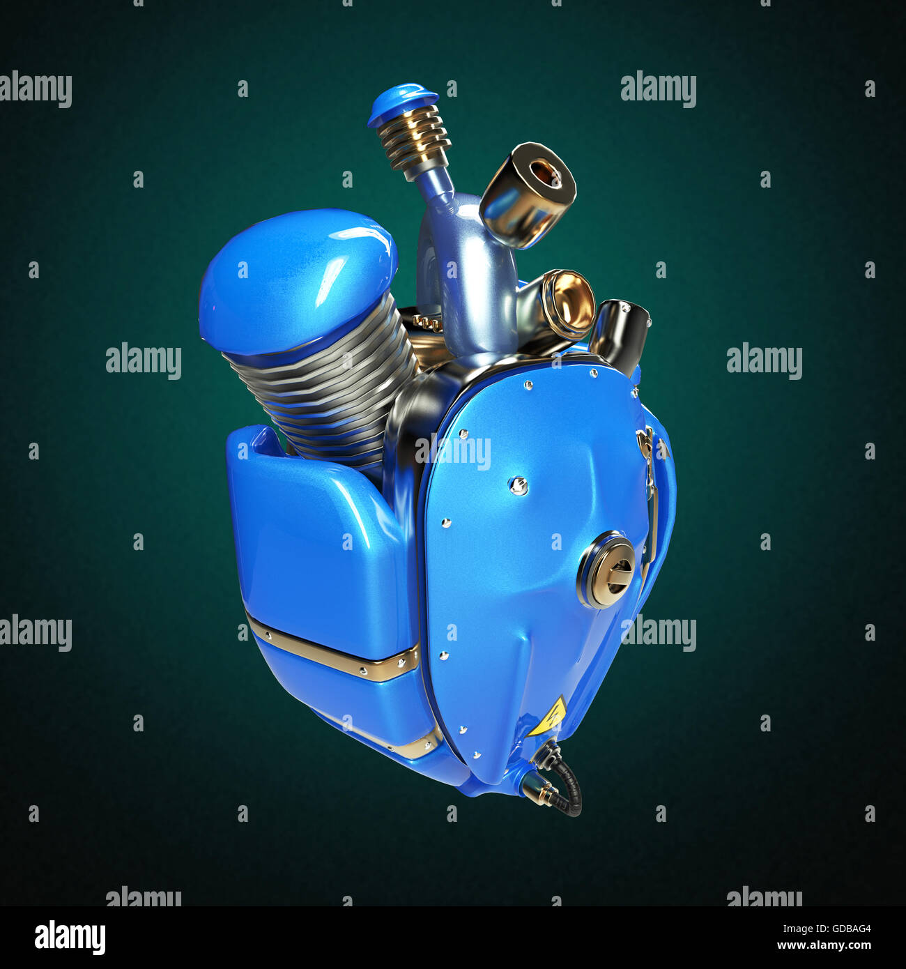 Diesel punk robot techno heart. engine with pipes, radiators and glossy ...