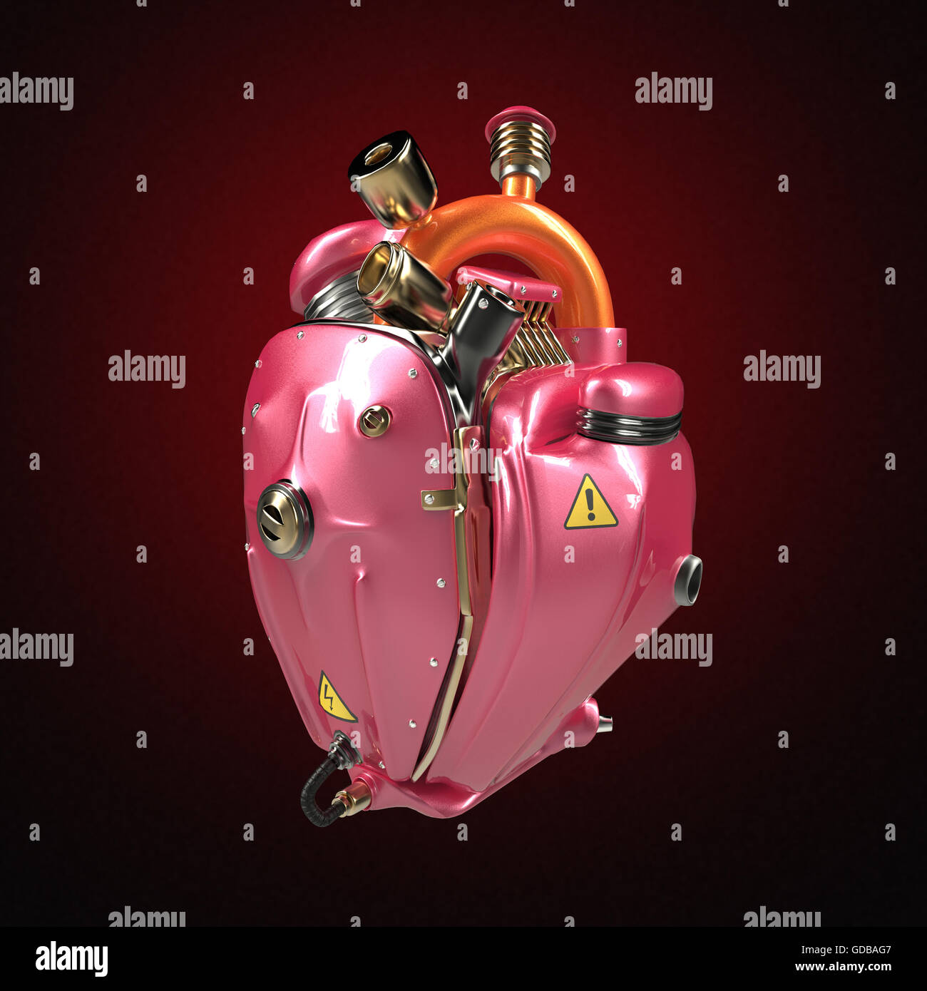 Diesel punk robot techno heart. engine with pipes, radiators and glossy ...