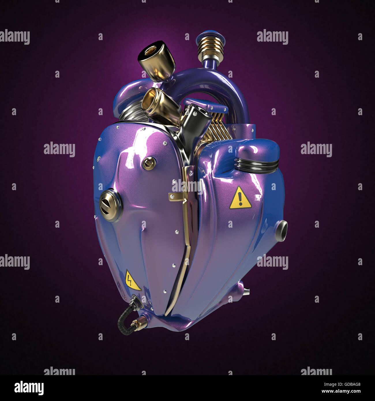 Diesel punk robot techno heart. engine with pipes, radiators and glossy ...