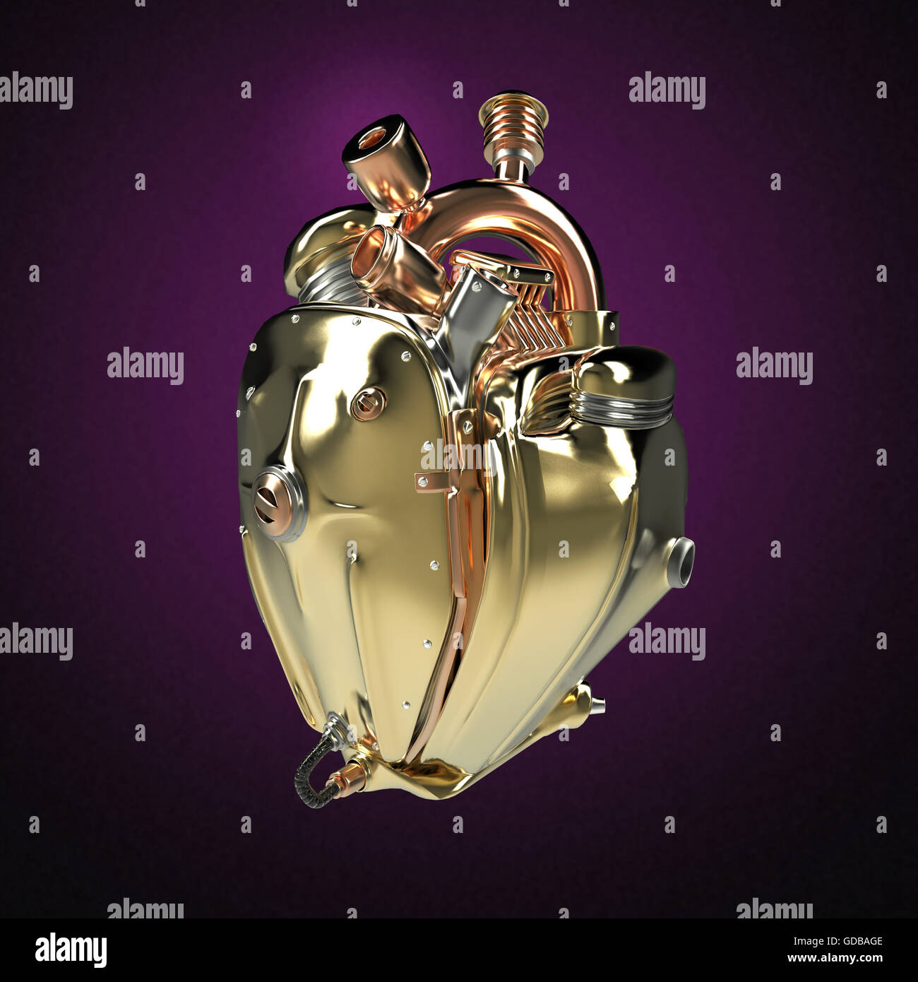 Diesel punk robot techno heart. engine with pipes, radiators and glossy ...