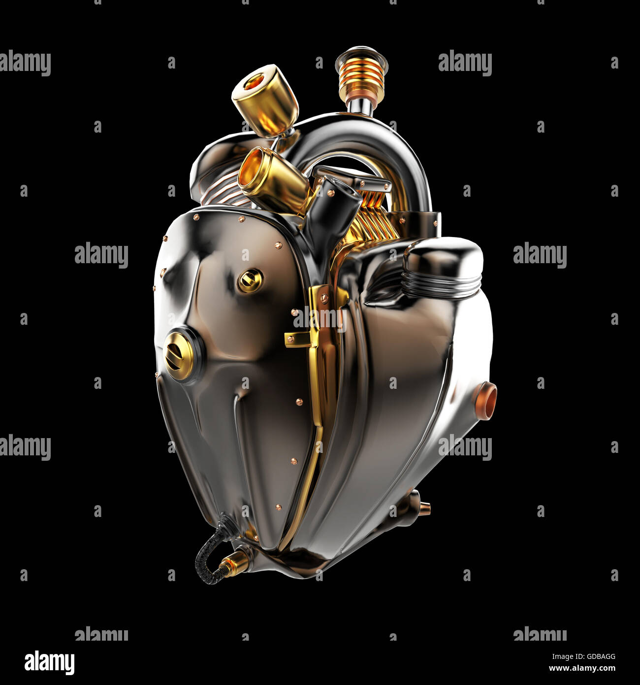 Diesel punk robot techno heart. engine with pipes, radiators and glossy ...