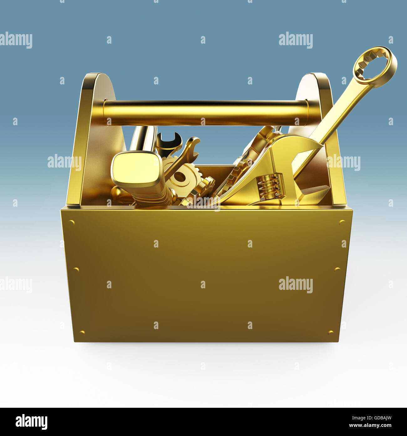 Metal toolbox with tools. Screwdriver, hammer, spanner and wrench ...